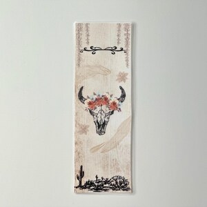 Cute Floral Crown Bull Bookmark | Laminated Light Brown Wood & Desert ...