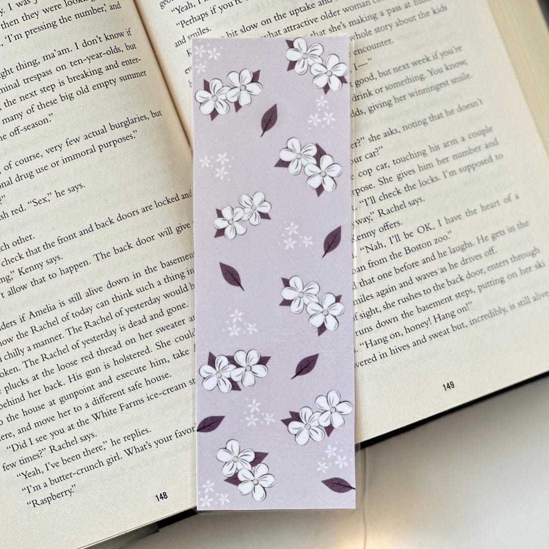 Light Purple Floral Bookmark - White Flowers & Purple Leaves - Perfect ...