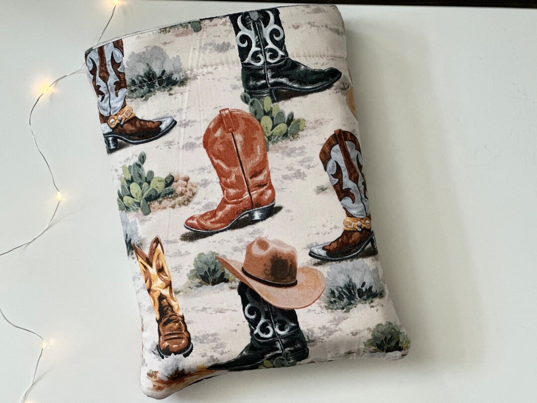 Cowboy Boots Book Sleeve | Light Brown With Cacti & Hats | Padded Book ...