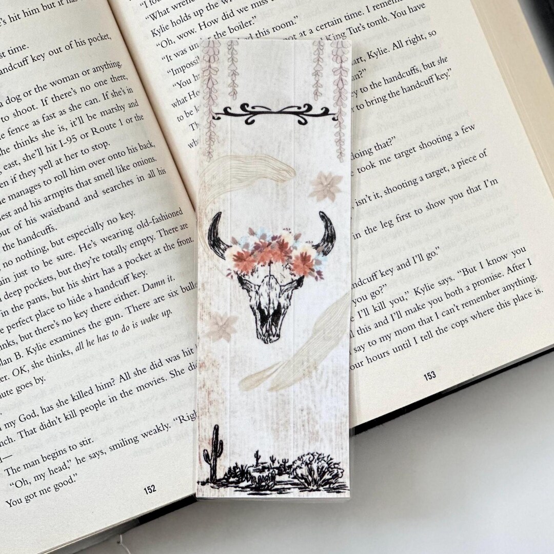 Cute Floral Crown Bull Bookmark | Laminated Light Brown Wood & Desert ...