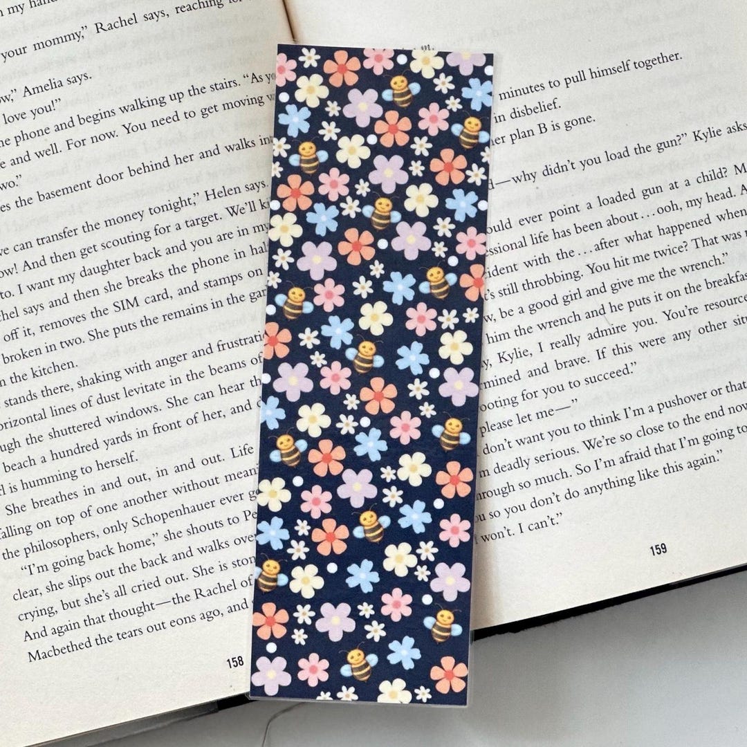 Navy Blue Floral Bookmark With Bees | Laminated Book Mark for Readers ...