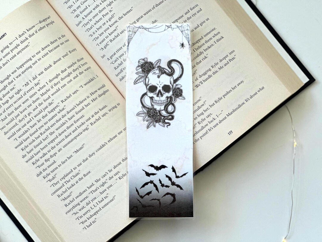 Skull Bookmark With Spider Web & Bats - Laminated Book Mark, Perfect ...