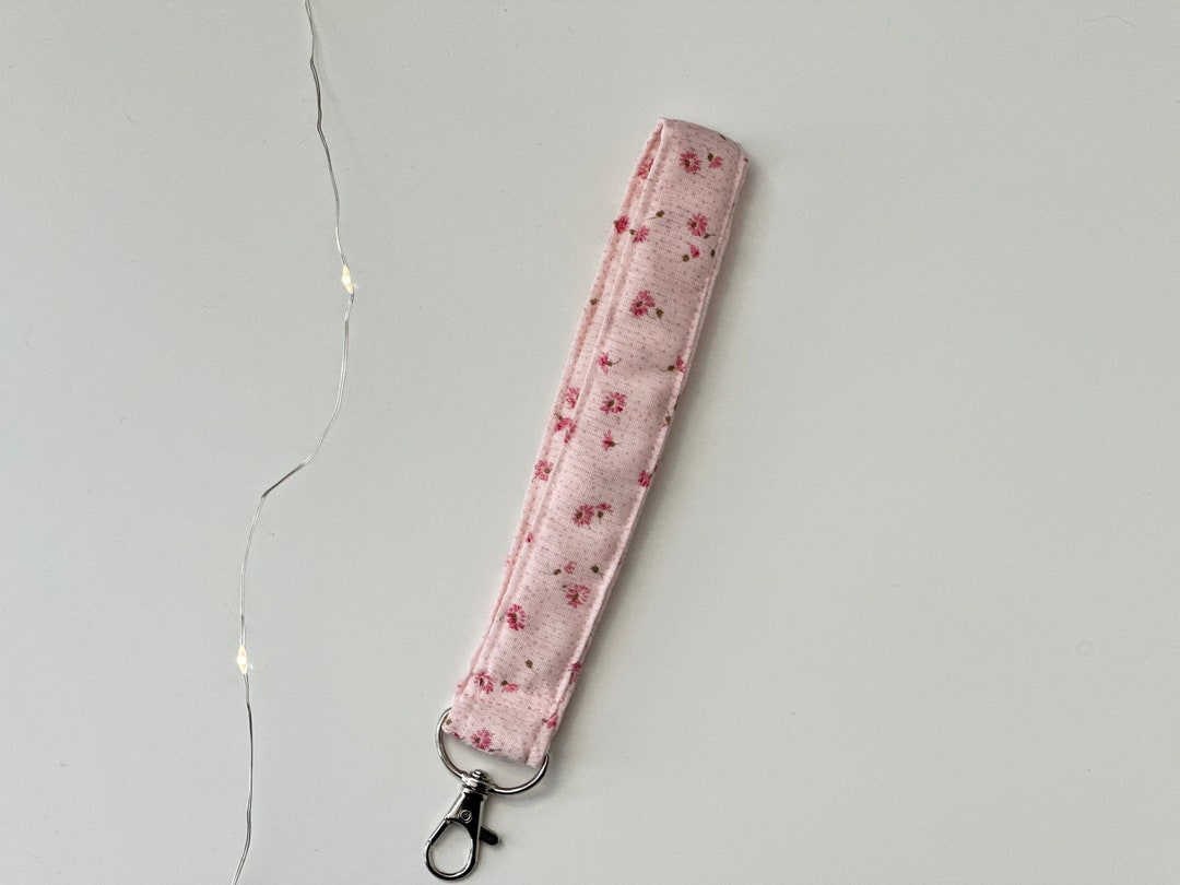 Pink Floral Wristlet Keychain - Cute Lanyard Wristlet, Flower Key ...
