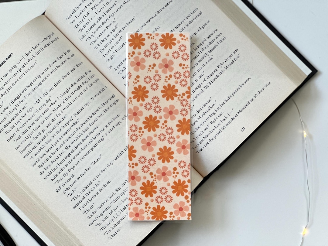Laminated Orange Bookmark With Flowers & Dots | Cute Bookmark for ...
