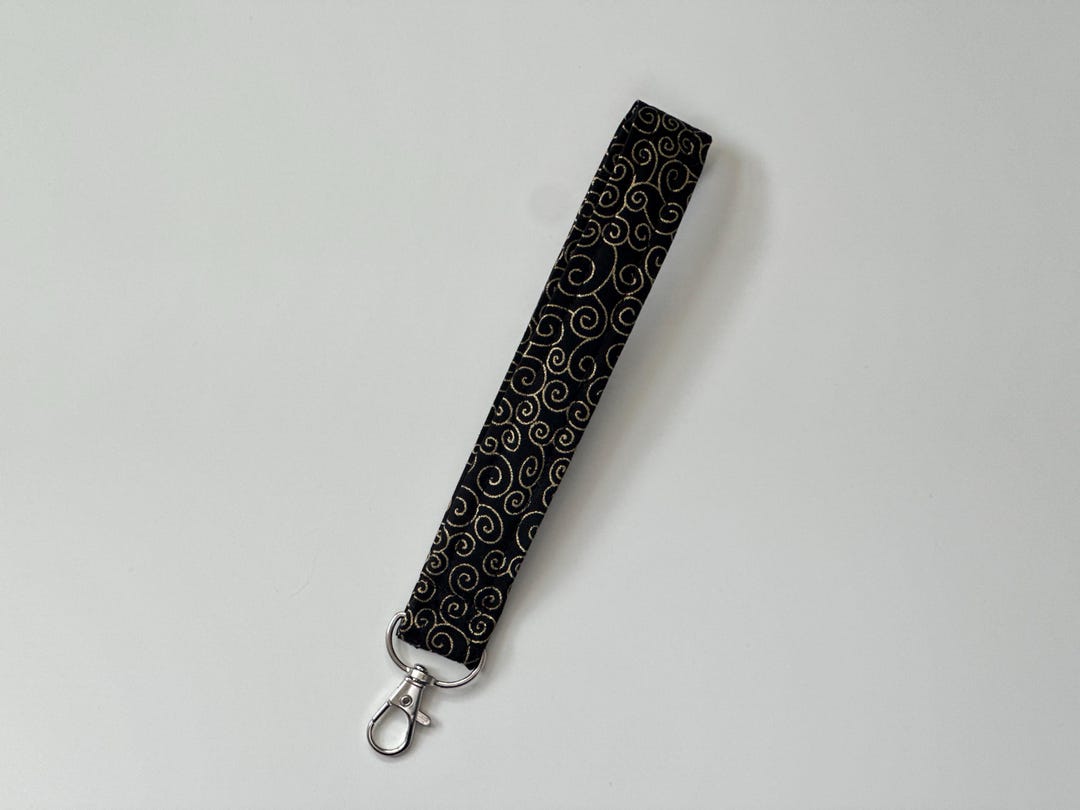 Chic Keychain Wristlet With Black & Gold Swirly Sparkles - Perfect for ...