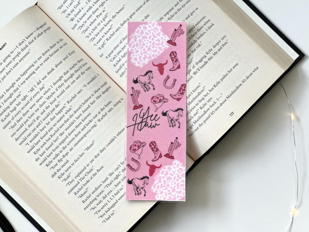 Pink Western Bookmark | Laminated Country Theme Design With Cacti, Bull ...
