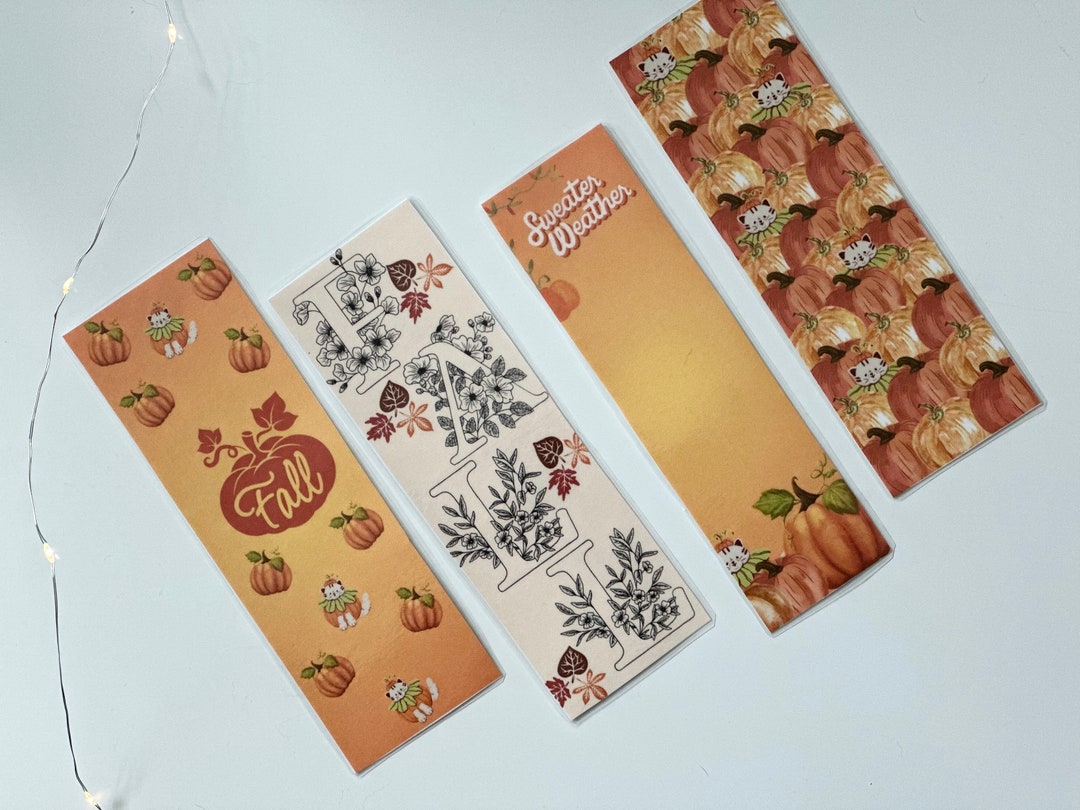 Cozy Fall Bookmark Set - 4 Laminated Book Mark, Cute Autumn Page Saver ...