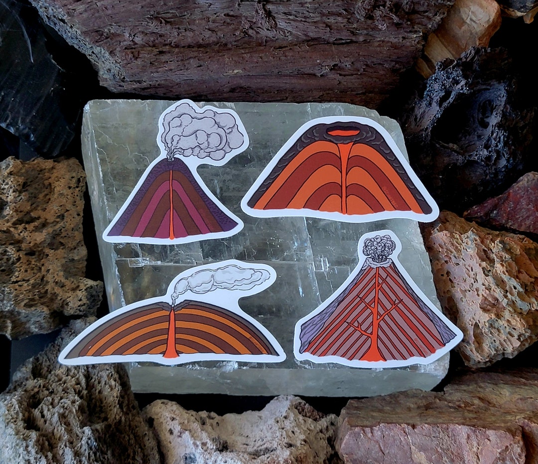 4 Types of Volcano Sticker Set - Volcanology, Geology, Earth Science ...