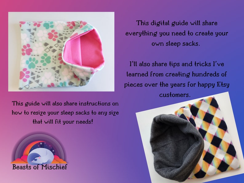 Digital Sewing Guide for Sleep Sack, Cuddle Sack, Small Animal Bedding ...