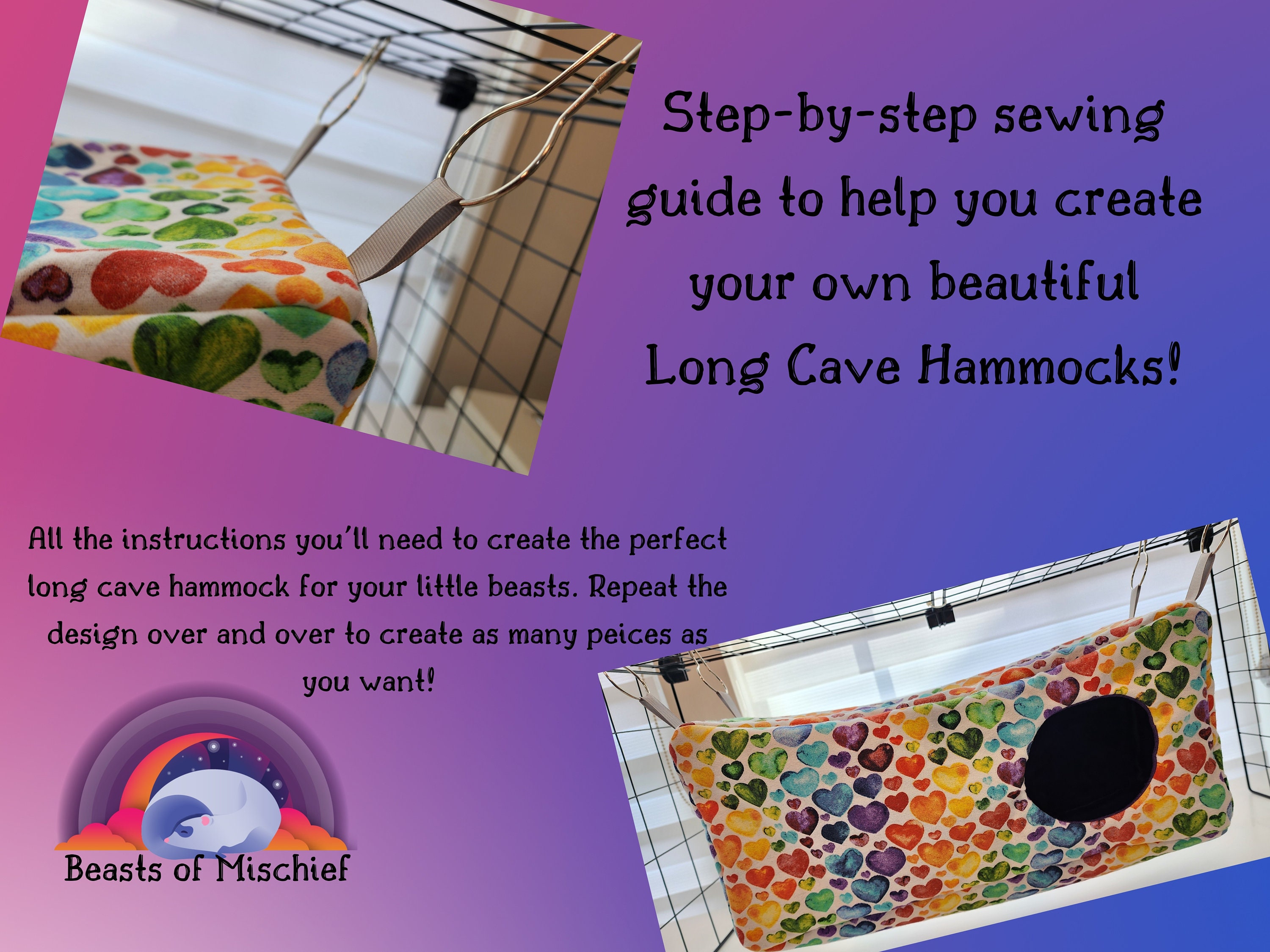 Digital Sewing Guide for Long Cave Hammock, Cube Hammock, Small Animal ...