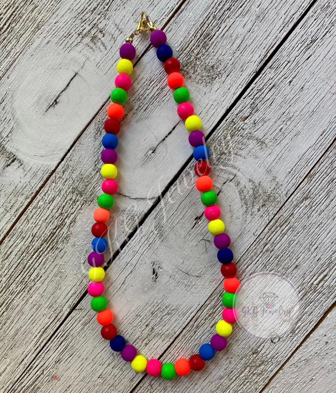 Neon Rainbow Bead Necklace | Colorful Girls Necklace | Bright Matte ...