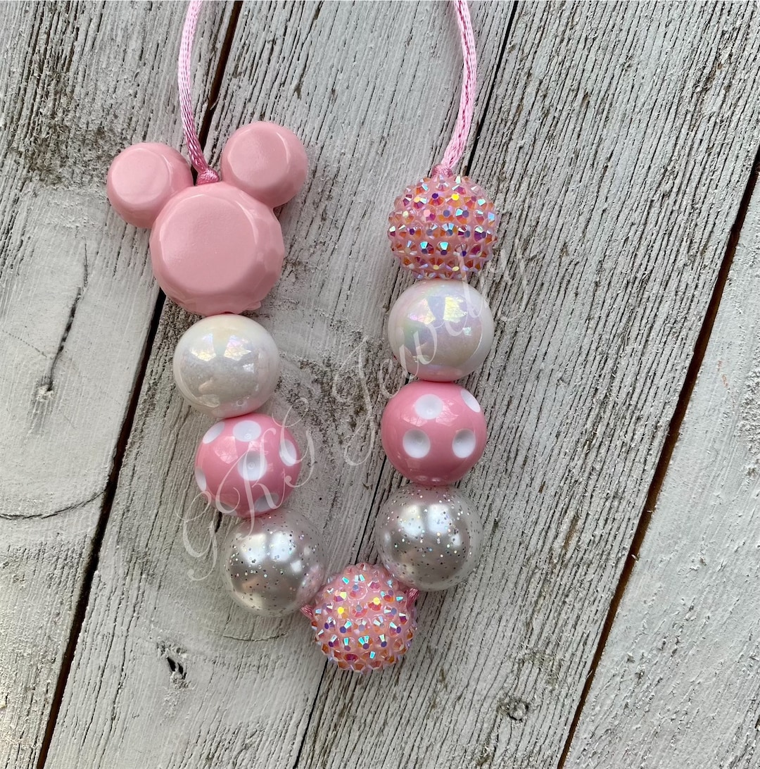 Pink & White Mouse Bubblegum Necklace With Optional Monogram. - Etsy