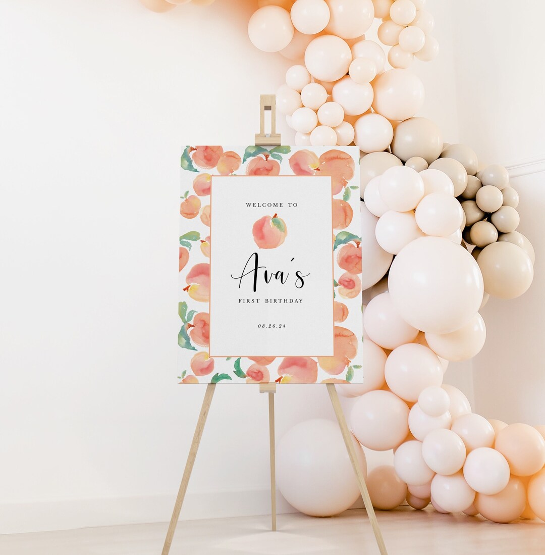 One Sweet Peach Easel Sign, Peach Welcome Sign, Peach Birthday Sign ...
