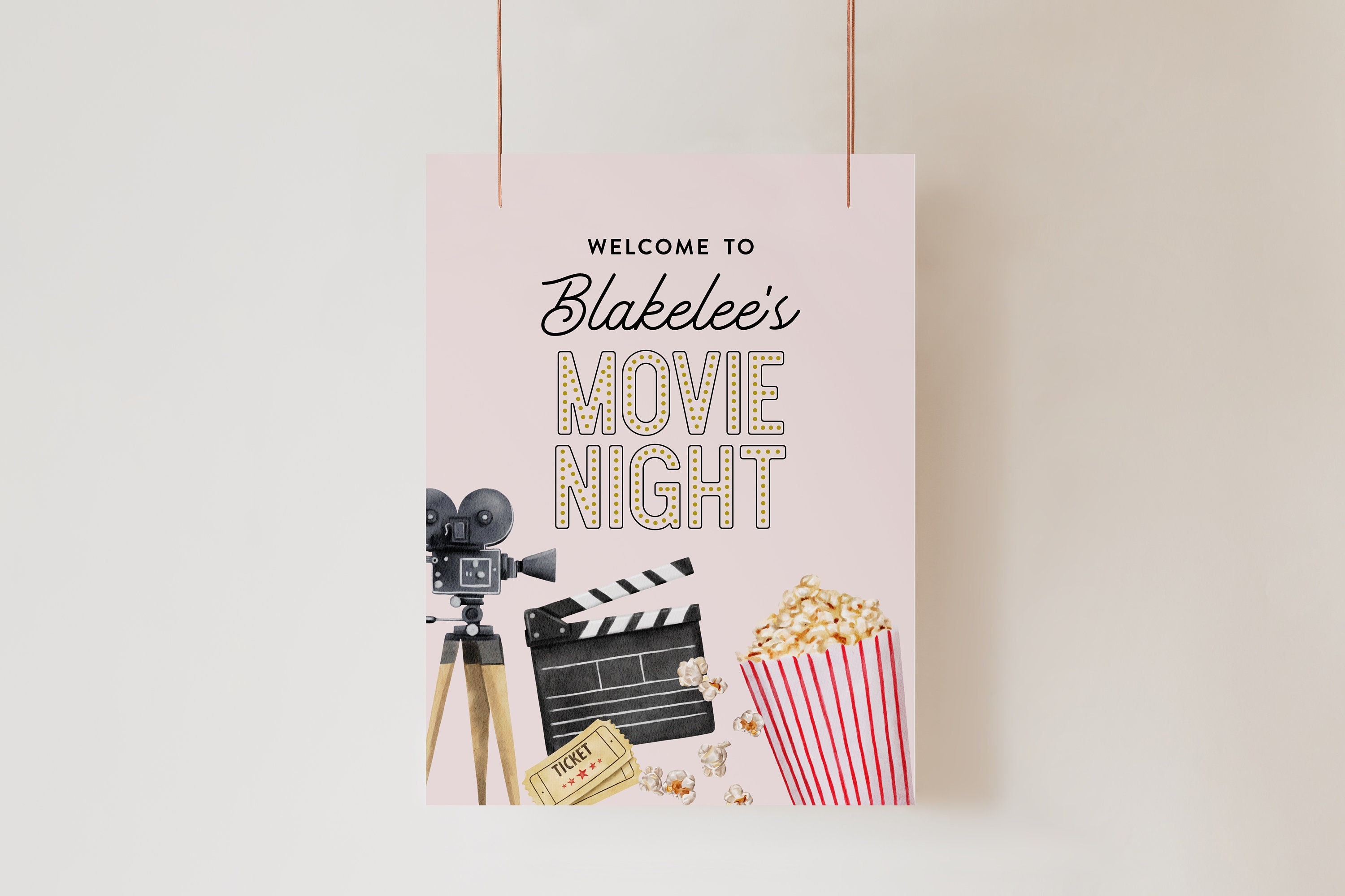 Movie Night Welcome Sign, Movie Night Sign, Movie Star Party, Movie ...