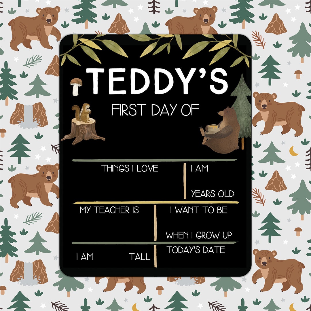 First Day of School Chalkboard Sign, Woodland Back to School Sign ...