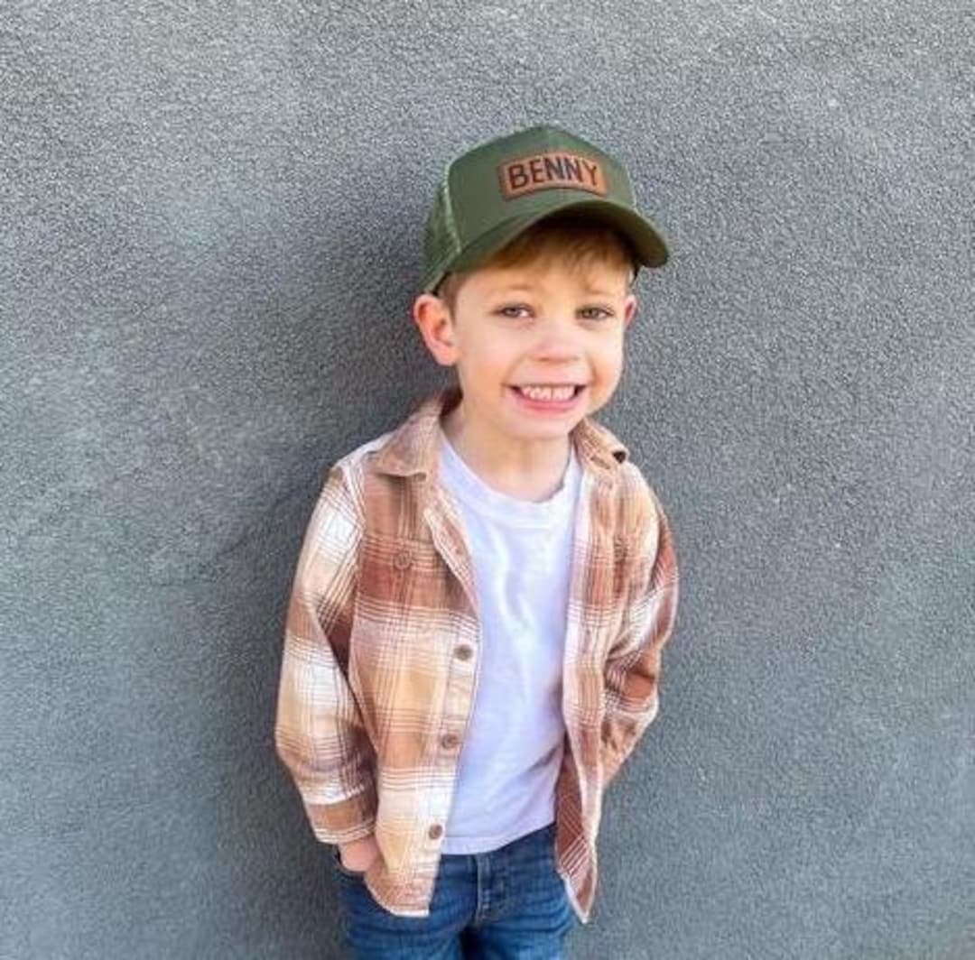 Leather Patch Hat, Personalized, Flat Bill, Custom Infant Toddler Kids ...