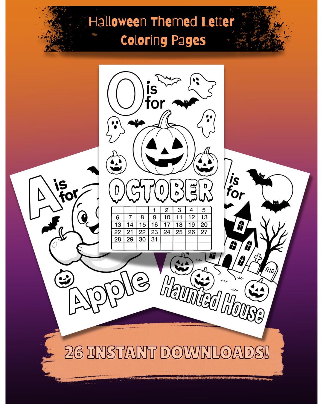 Halloween Alphabet Coloring Pages, Printable Coloring Book for Kids ...