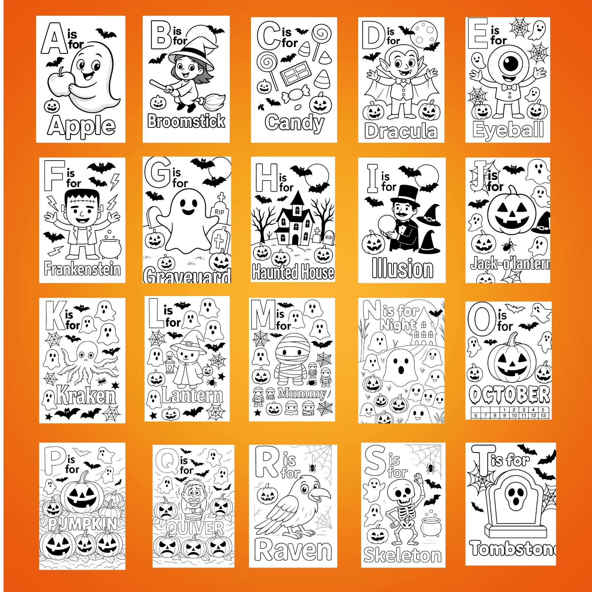 Halloween Alphabet Coloring Pages, Printable Coloring Book for Kids ...