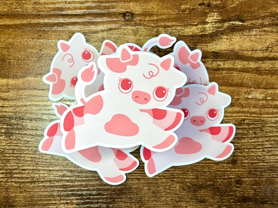 Pink Strawberry Cow Matte Vinyl Die Cut Sticker - Etsy