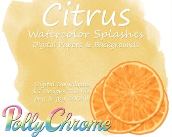 Citrus Fruits Clipart and Watercolor Backgrounds, Digital Paper With ...