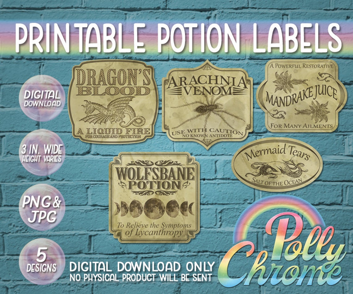 Printable Magic Potion Bottle Labels for DIY Wizard Decorations or ...