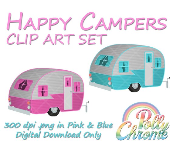 Happy Camper Clip Art Set in Pink and Blue | Etsy