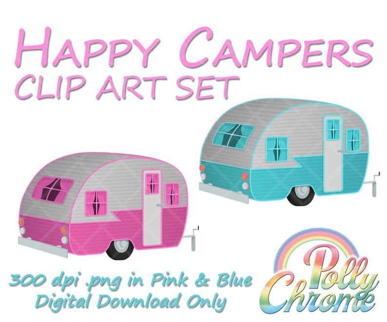 Happy Camper Clip Art Set in Pink and Blue - Etsy