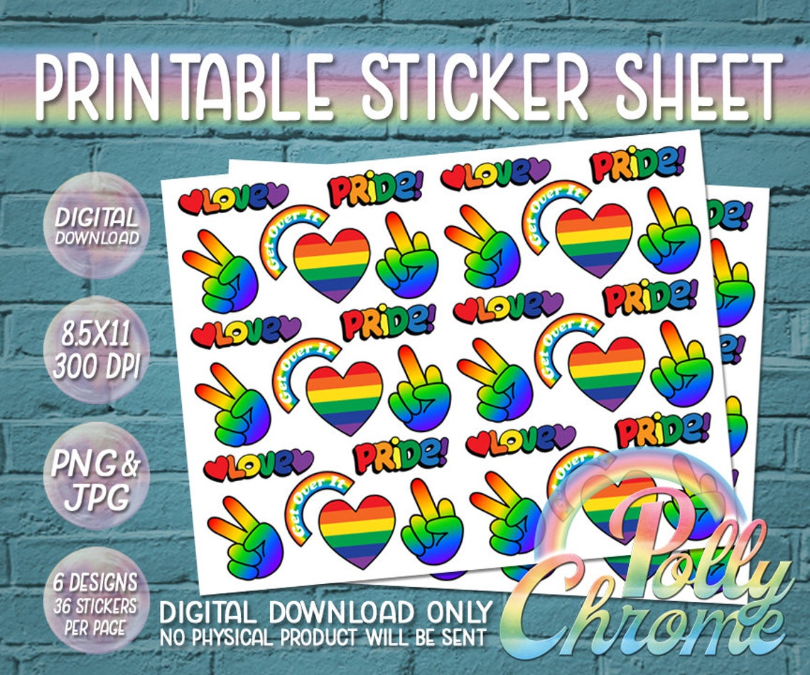 LGBTQ Pride Printable Sticker Sheet, DIY Stickers for Pride Month, Scan ...