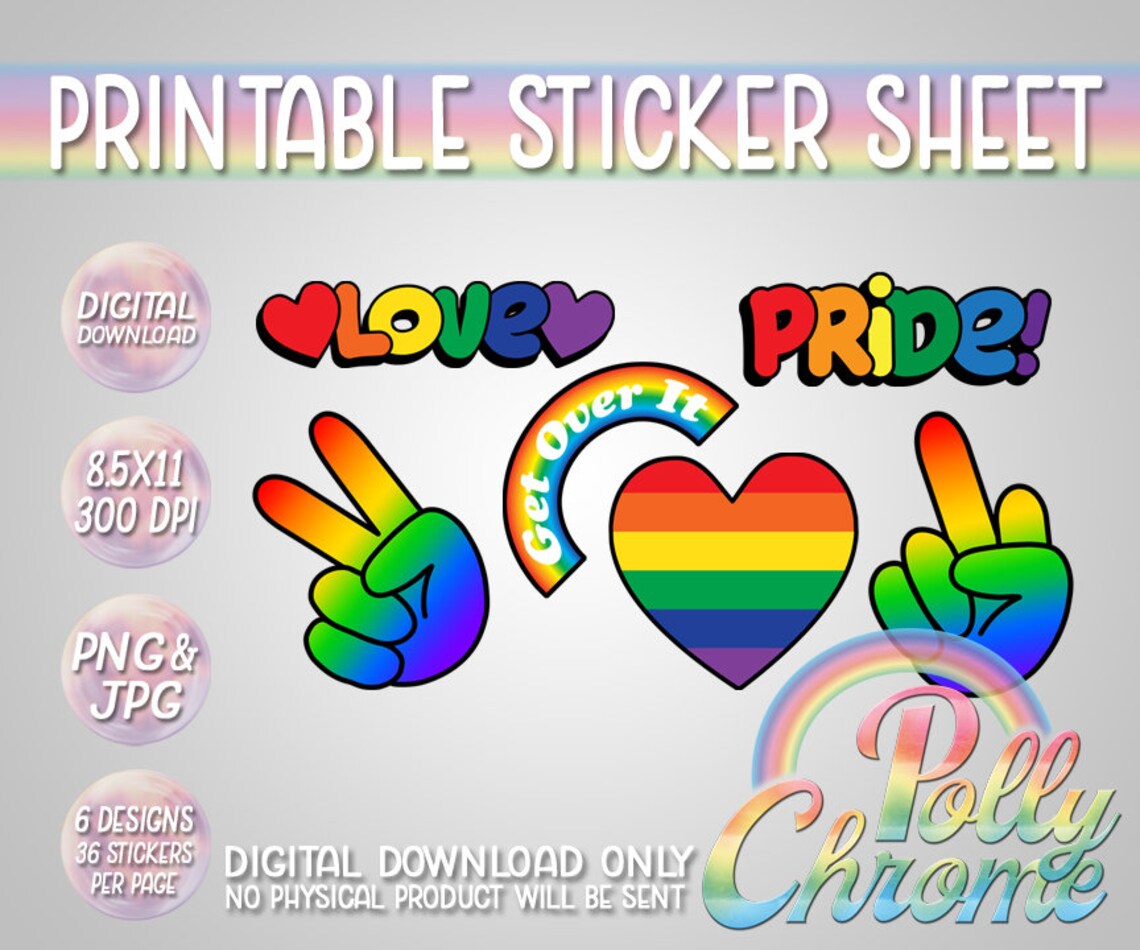 LGBTQ Pride Printable Sticker Sheet, DIY Stickers for Pride Month, Scan ...