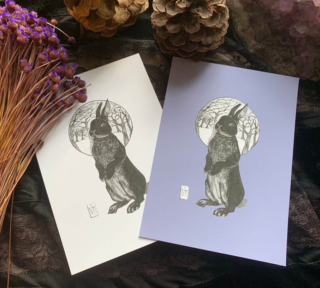 Black Rabbit - 5X7 Fine Art Print - Nature Illustration - Dark Art ...
