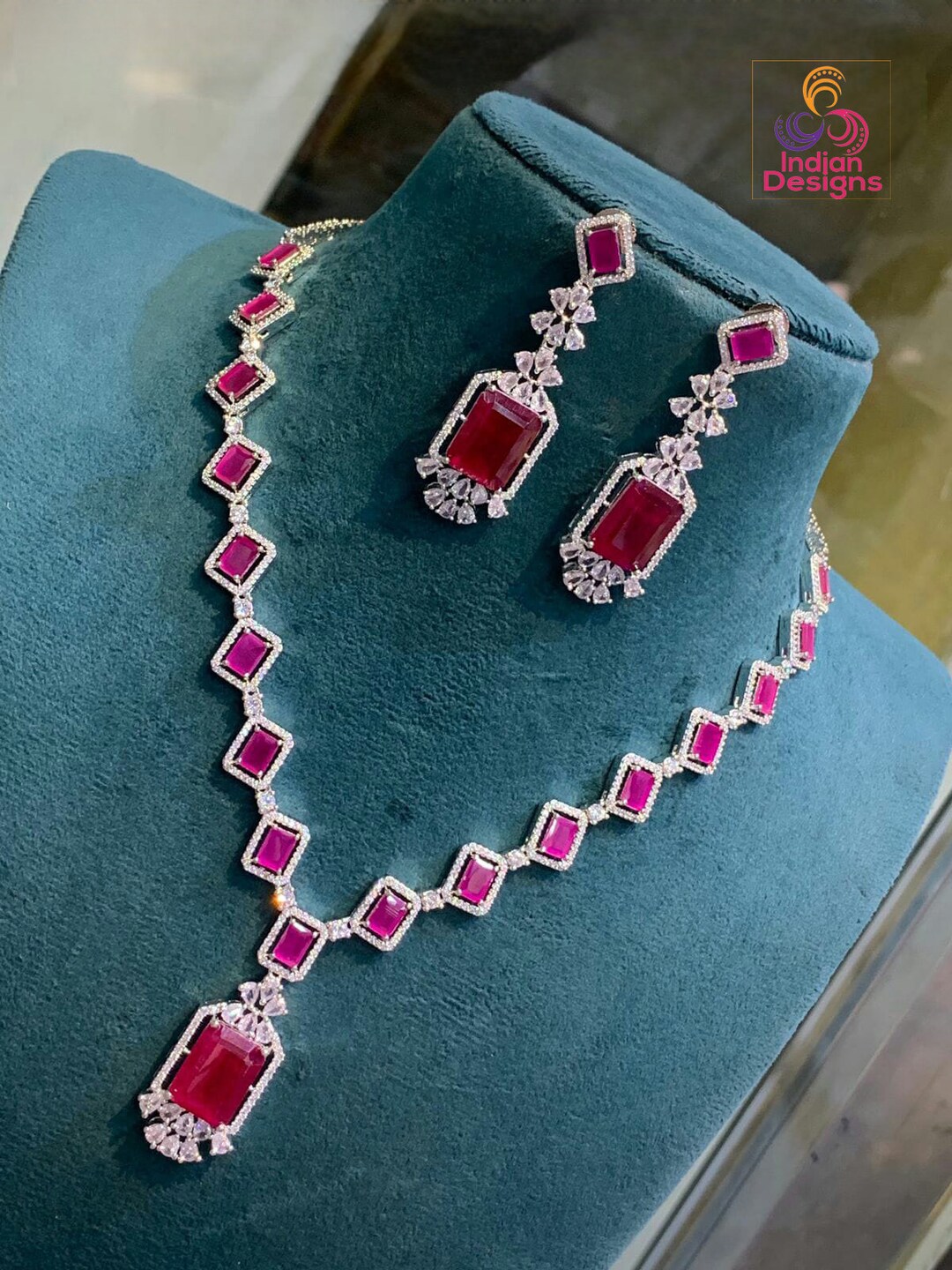 Elegant Ruby & Cz Diamond Necklace Set for Weddings| Luxury Wedding ...