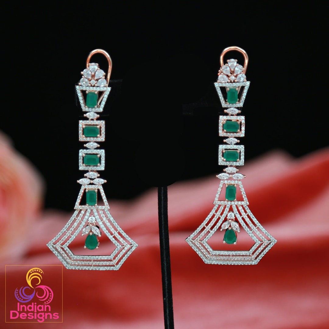 Rose Gold American Diamond Chandelier Earrings| Elegant Statement Earrings for Wedding| Indian ...