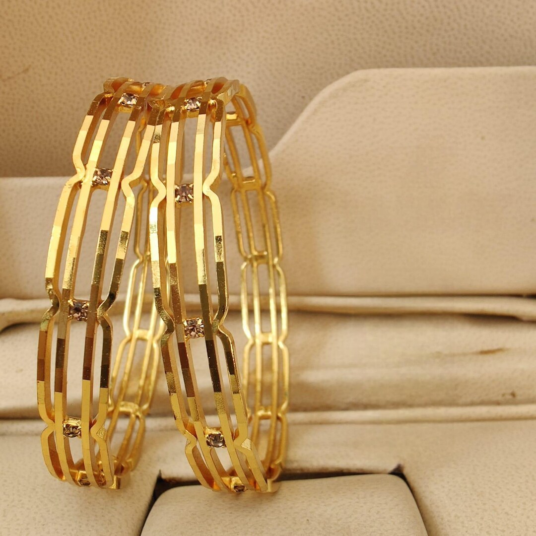 Elegant Lightweight Gold Plated Bangles With Crystals | Traditional ...