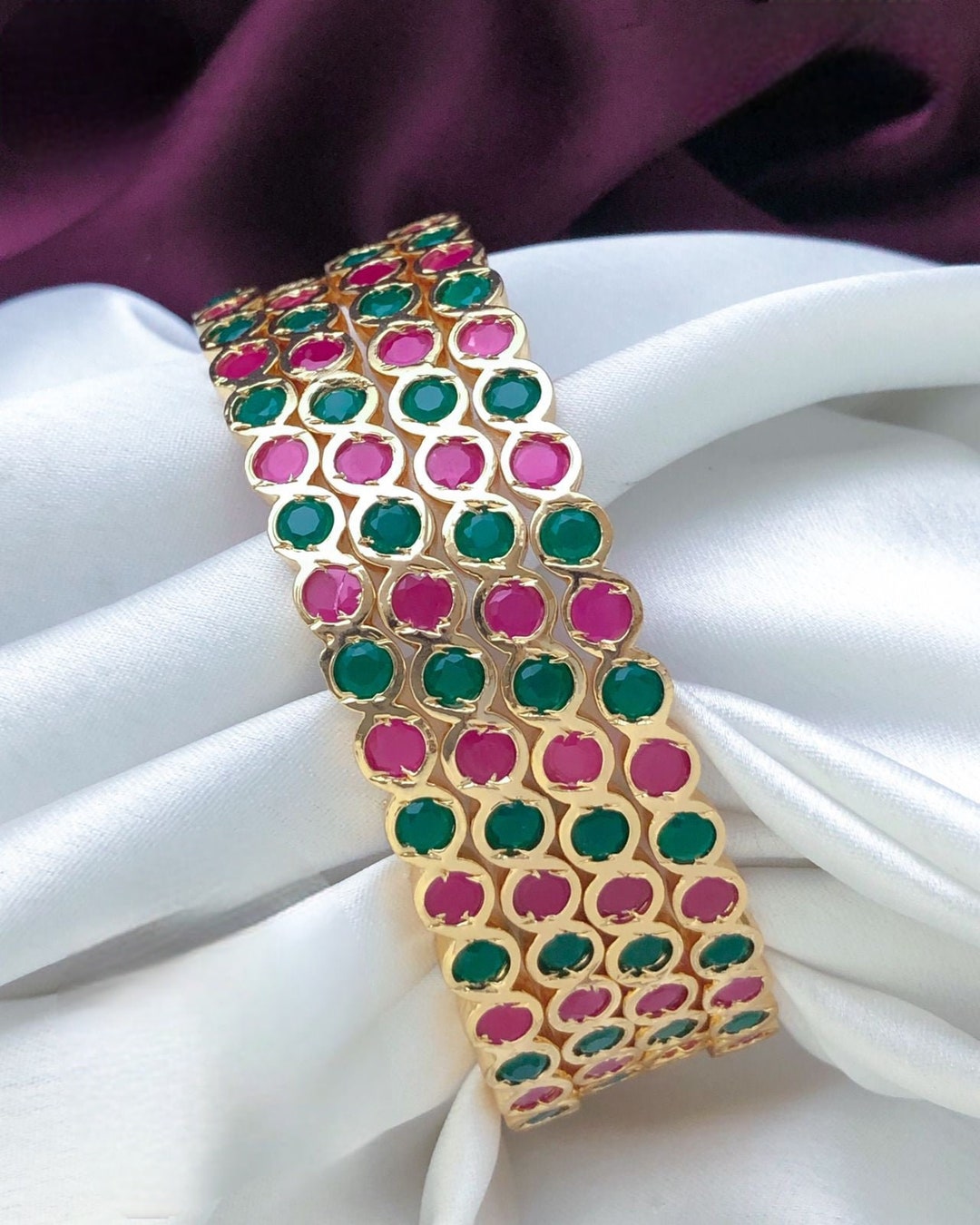 Ruby Emerald Cz Bangle Set - Etsy