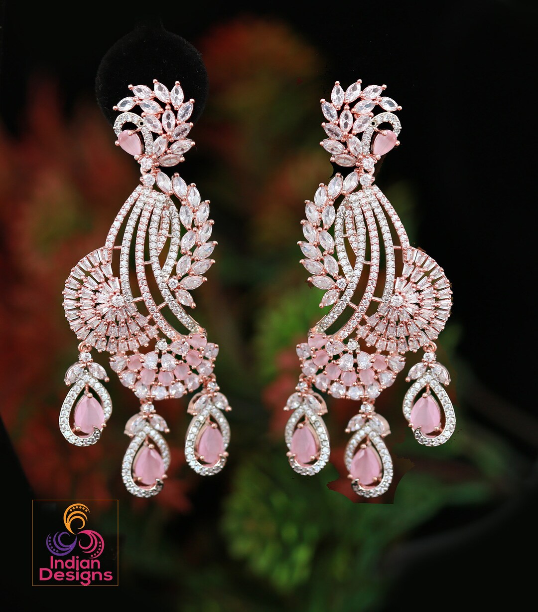 Rose Gold American Diamond Indian Wedding Earrings | Statement Bridal ...