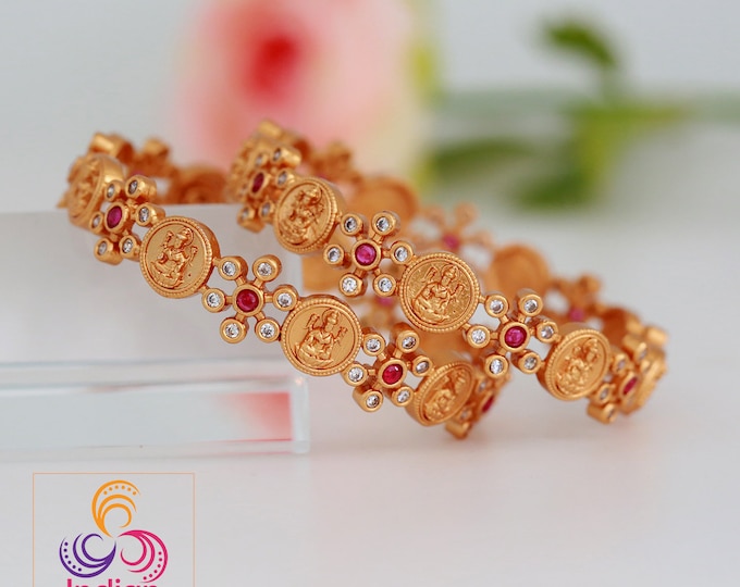 Matte Gold Plated Lakshmi Ginni Coin Fashion Bangles | Lakshmi Coin ...