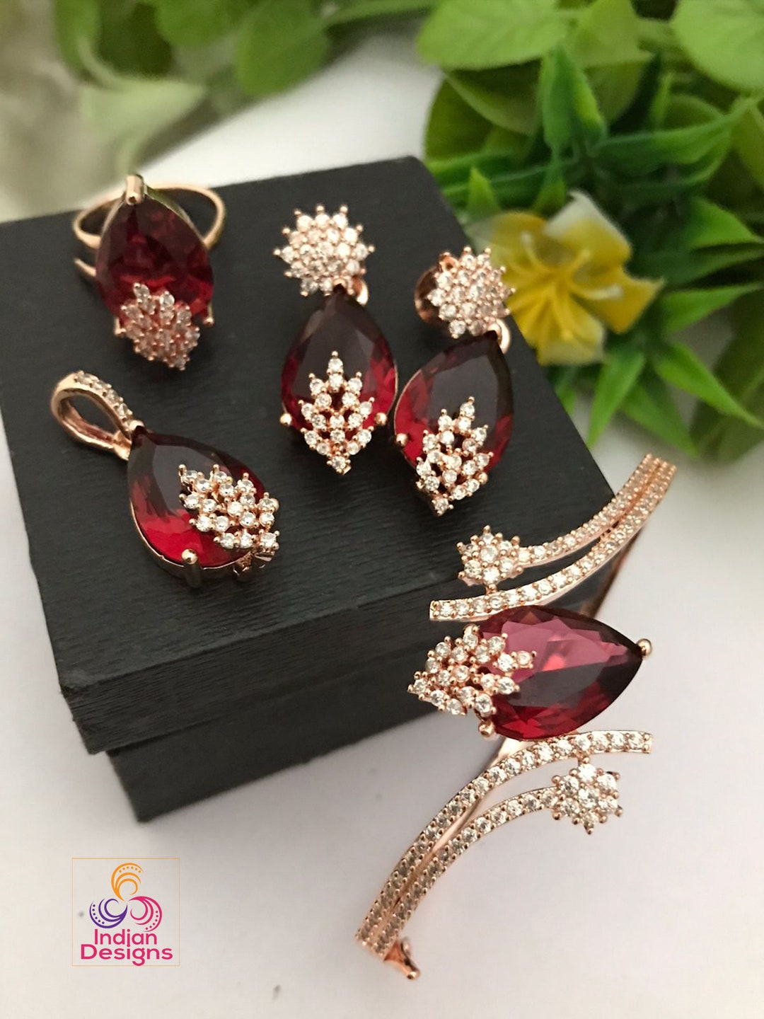 Earrings, Ring, Pendant and Bracelet Combo | Rose Gold Jewelry Set ...
