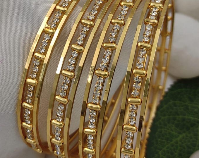 One Gram Gold Daily Wear Bangles Set of 4| American Diamond Gold Stone ...