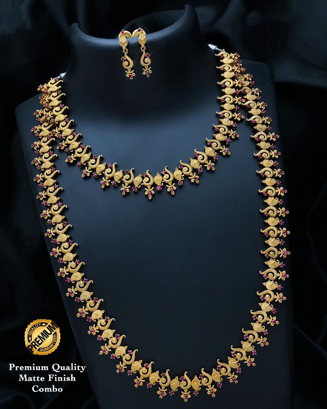 Traditional South Indian Temple Jewelry | Matte Gold Shankh Necklace ...