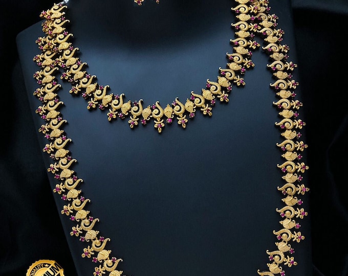 Traditional South Indian Temple Jewelry | Matte Gold Shankh Necklace ...