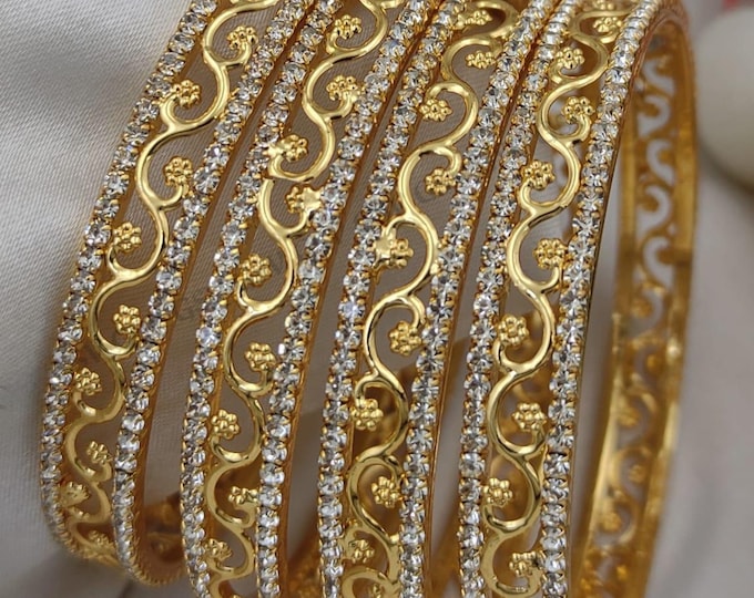 One Gram Gold AD Stone Bangles Set| Traditional Filigree Scrollwork ...