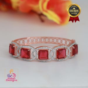 Rose Gold Bangle Bracelet| Ruby Red American Diamond Dainty Bracelet ...