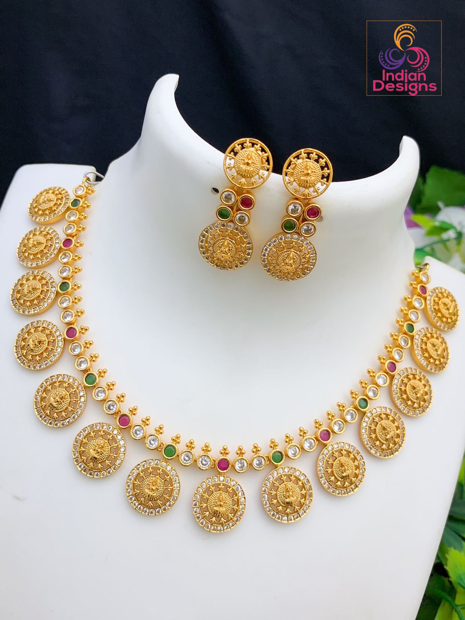 Matte Finish South Indian Lakshmi Coin Necklace | One Gram Gold ...