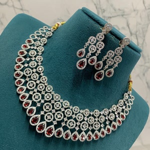 Exclusive Silver Tone American Diamond Wedding Choker Necklace| Tear ...