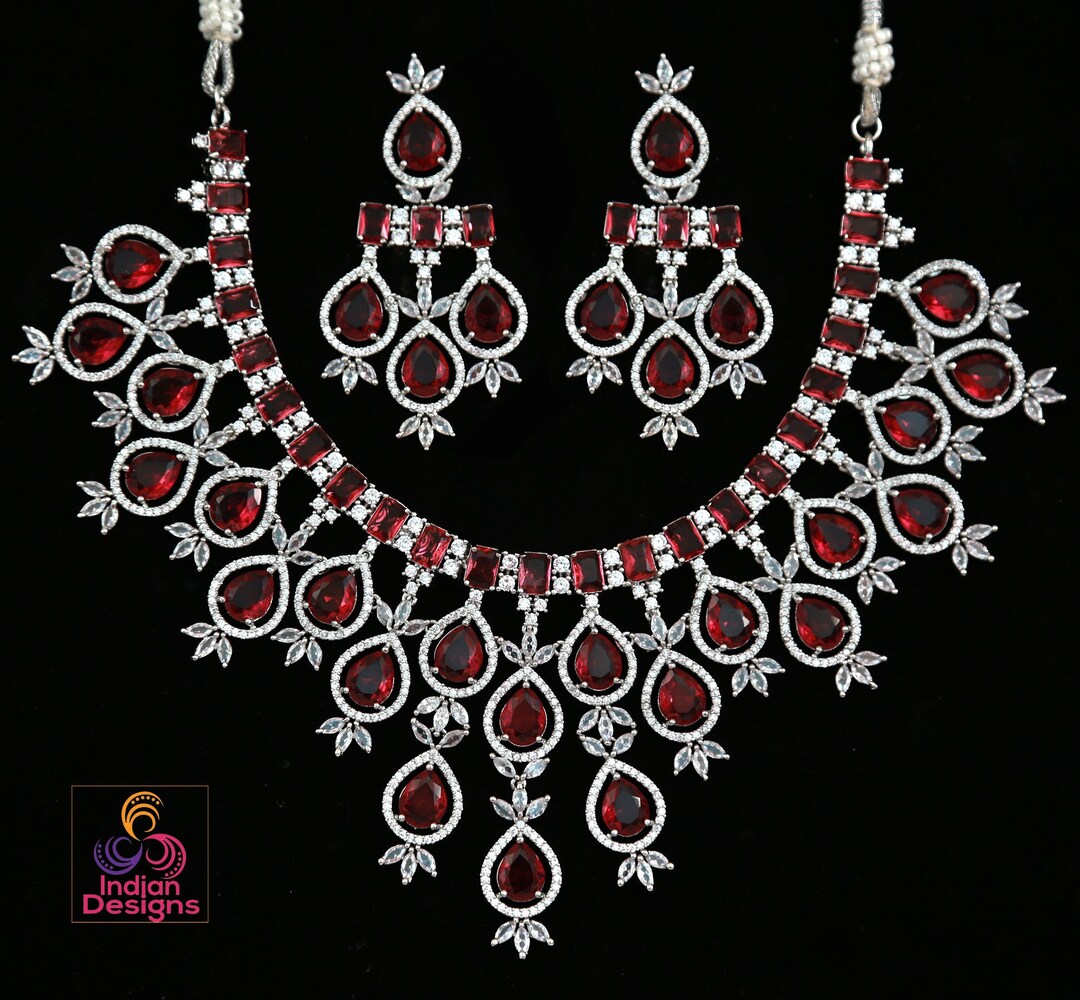 Ruby CZ Diamond Necklace|american Diamond Wedding Jewelry|punjabi ...