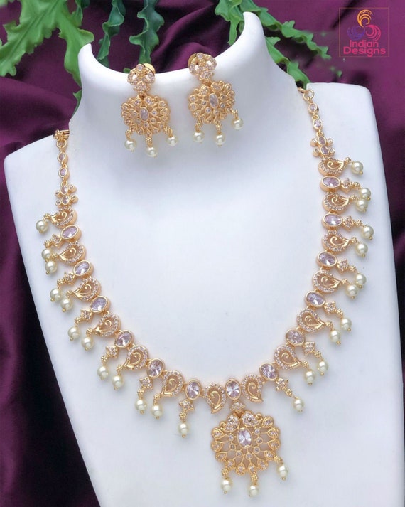 One gram gold white stone necklace store