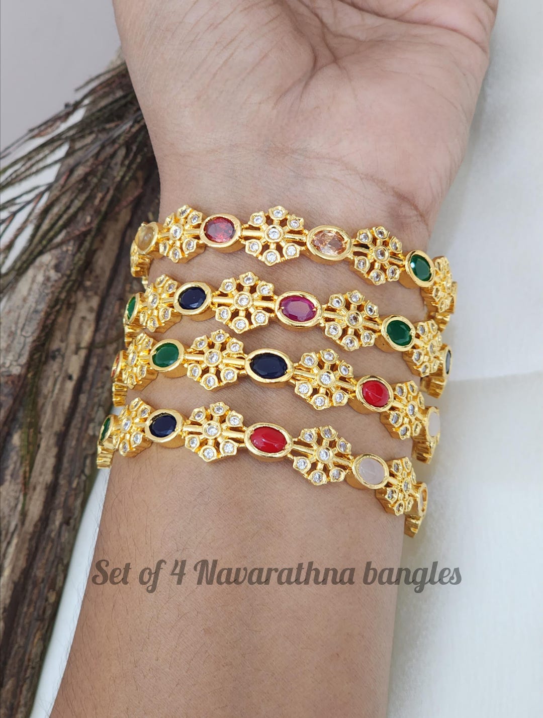 Multi Stone Bangles Gold Plated-set of 4| Beautiful Bangle Designs ...