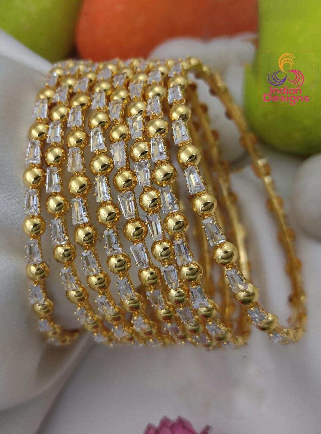 One Gram Gold Daily Wear Bangles Set of 8| American Diamond Gold Stone ...