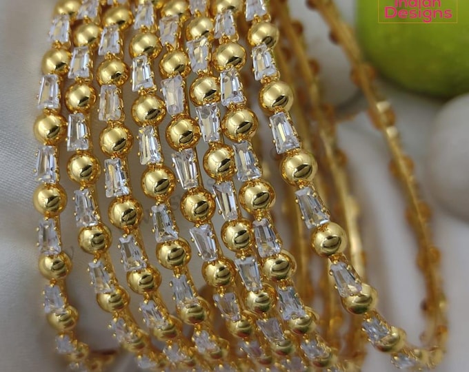 One Gram Gold Daily Wear Bangles Set of 8| American Diamond Gold Stone ...