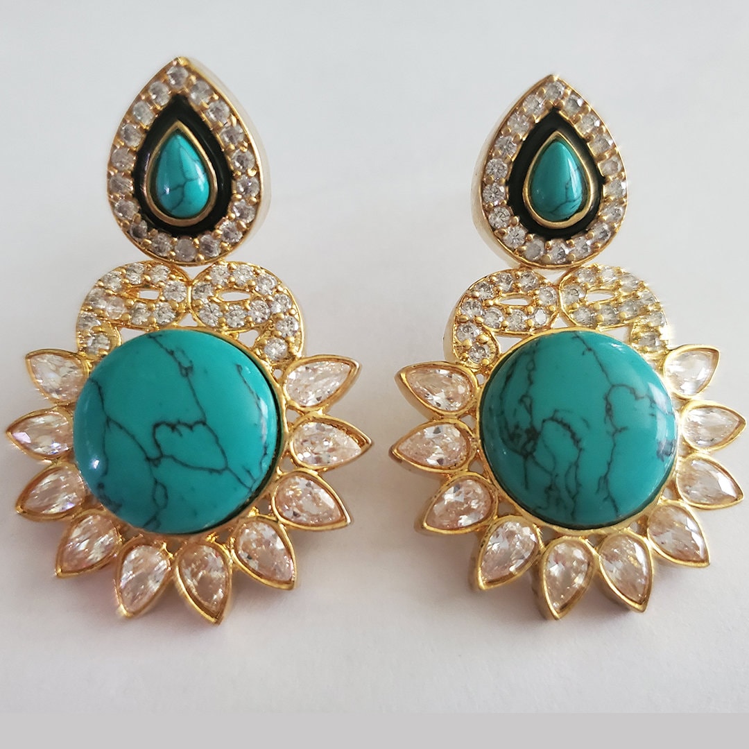 Gold Plated Indian Inspired Vintage Flower Designed Dangle Earrings 1. ...